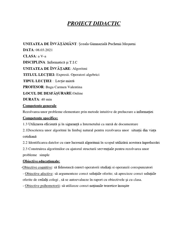 PROIECT DIDACTIC-Expresii-Buga Carmen | PDF