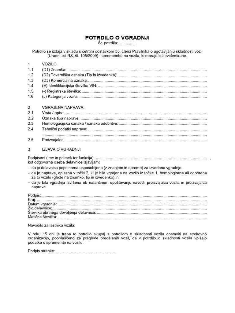 Potrdilo o Strokovni Vgradnji | PDF