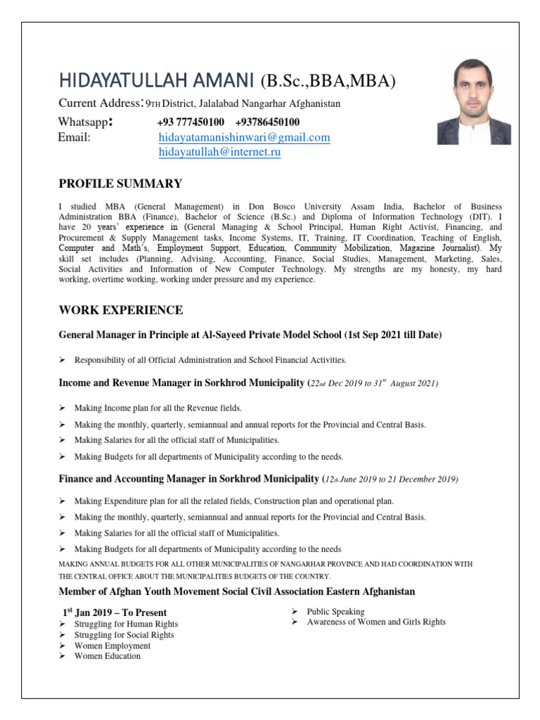 Hidayatullah Amani Resume 2023 Update | PDF | Career & Growth