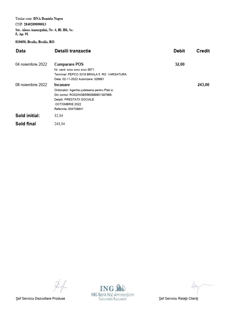 ING Bank - Extras de Cont Noiembrie - 2022 - RO53INGB0000999901629169 ...