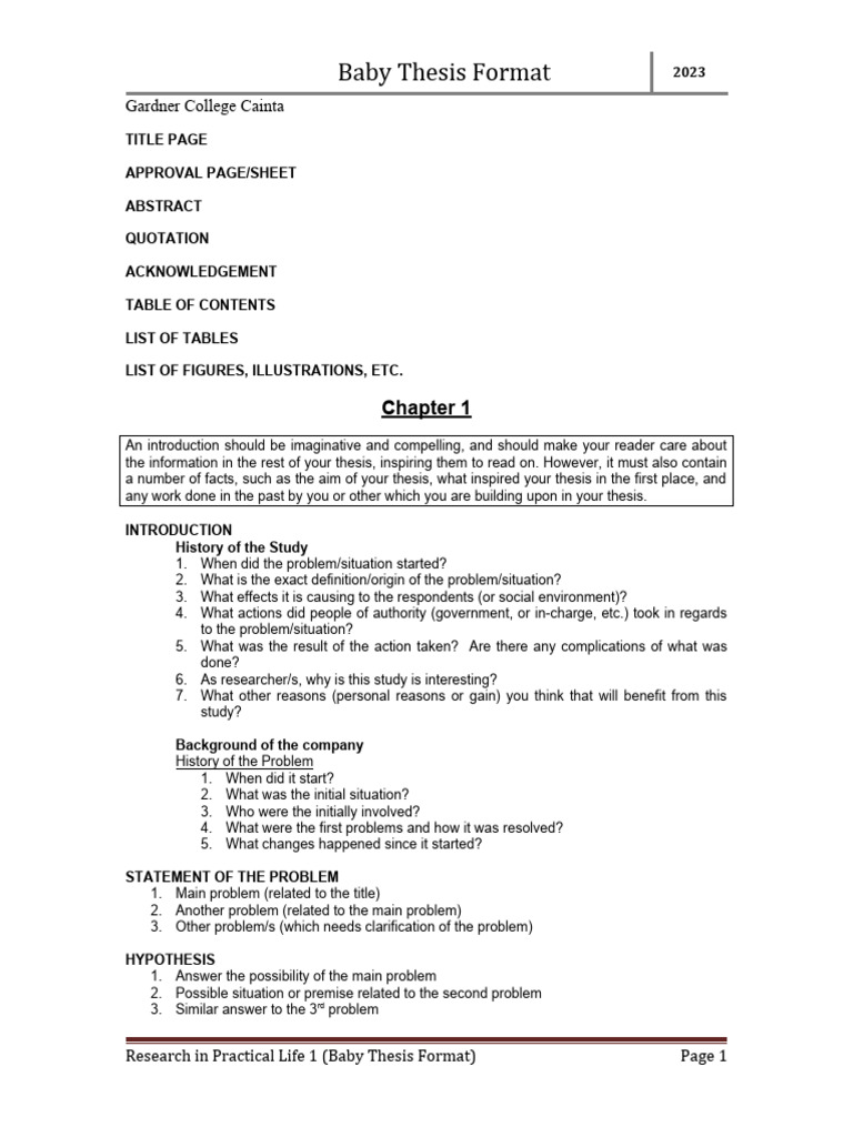 Baby Thesis Format (2023) | PDF