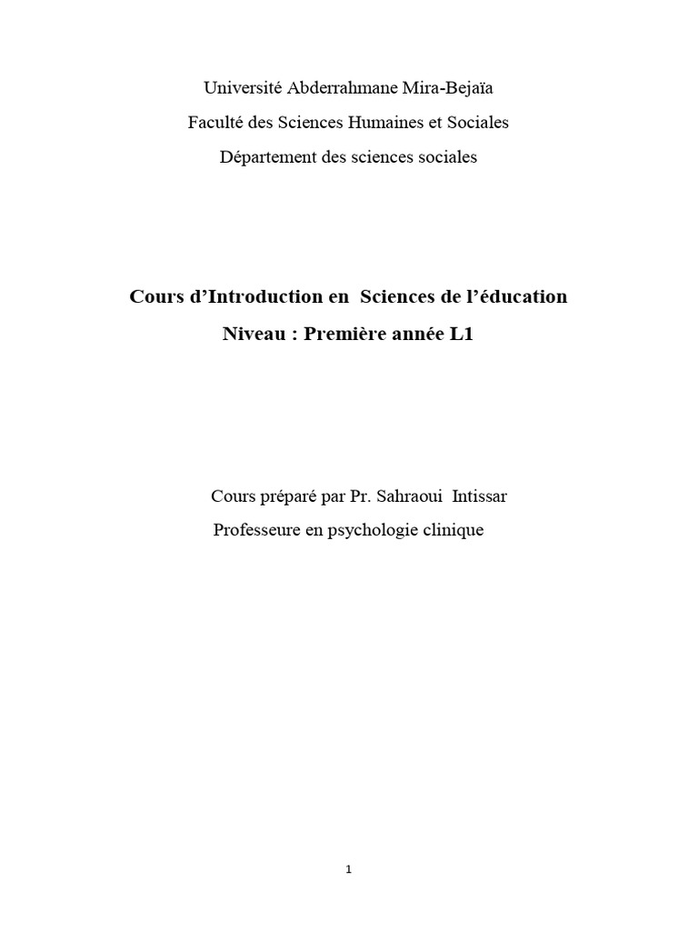 Module Sciences de Léducation L1 | PDF