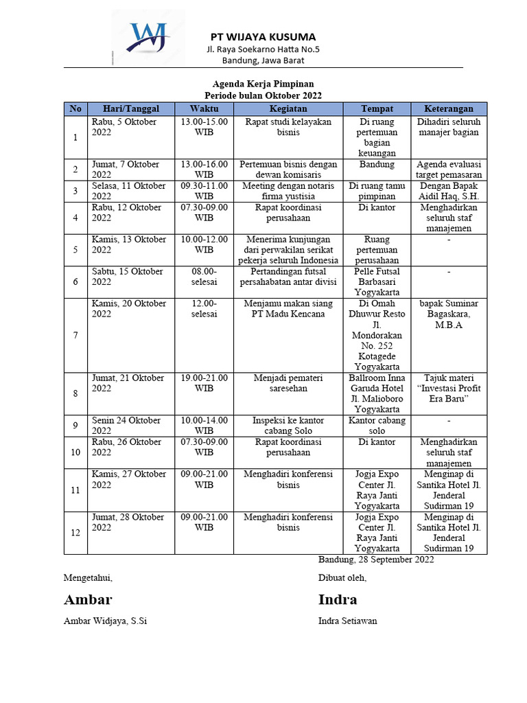 Agenda Kerja Pimpinan | PDF