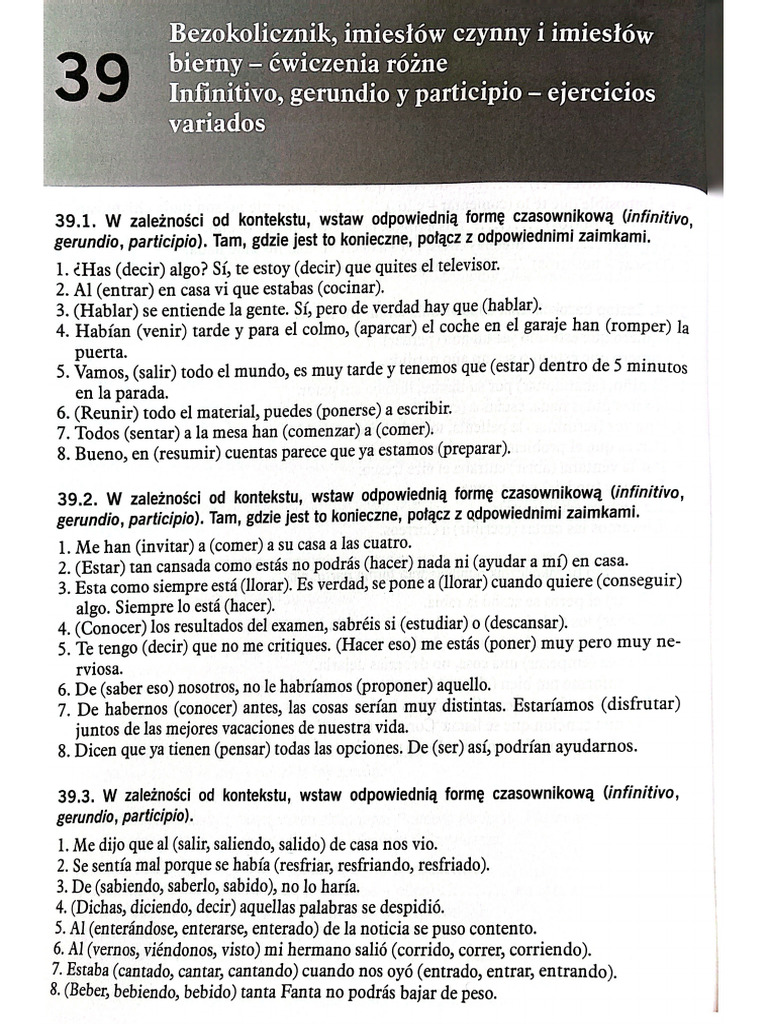 Gerundio, Participio, Infinitivo | PDF
