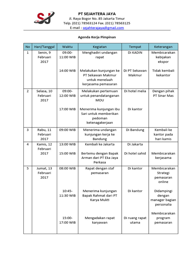 Agenda Kerja Pimpinan | PDF
