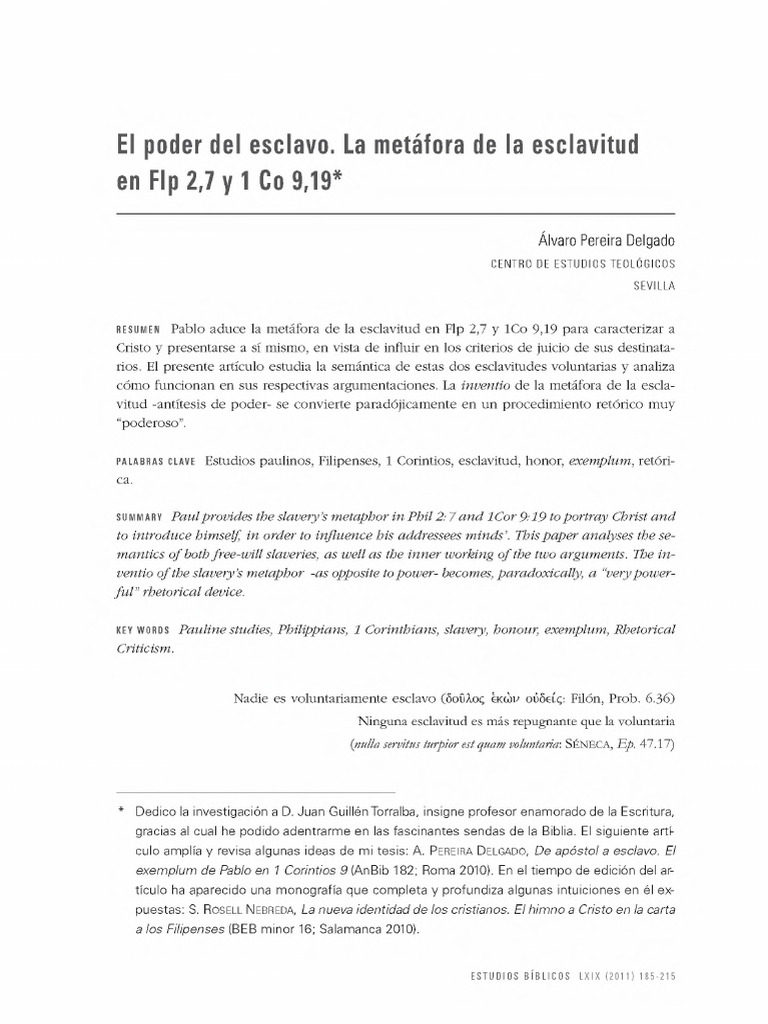 La esclavitud en Pablo: metáforas y poder | PDF