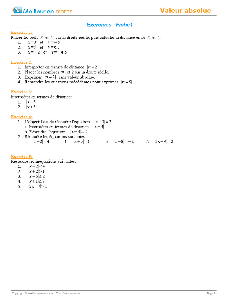 Premiere S Valeur Absolue Fiche1 | PDF