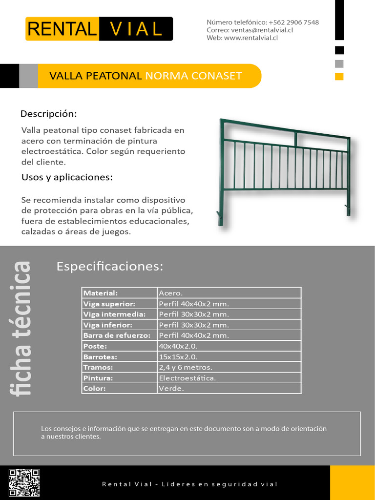 Ficha Tecnica Valla Peatonal | PDF