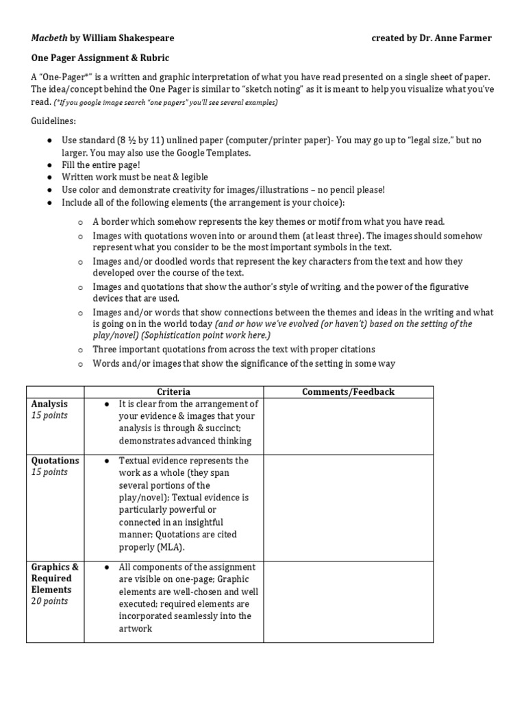 One Pager Assignment | PDF