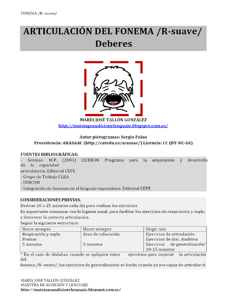 ARTICULACIÓN DEL FONEMA - R-Suave - Deberes - PDF | PDF