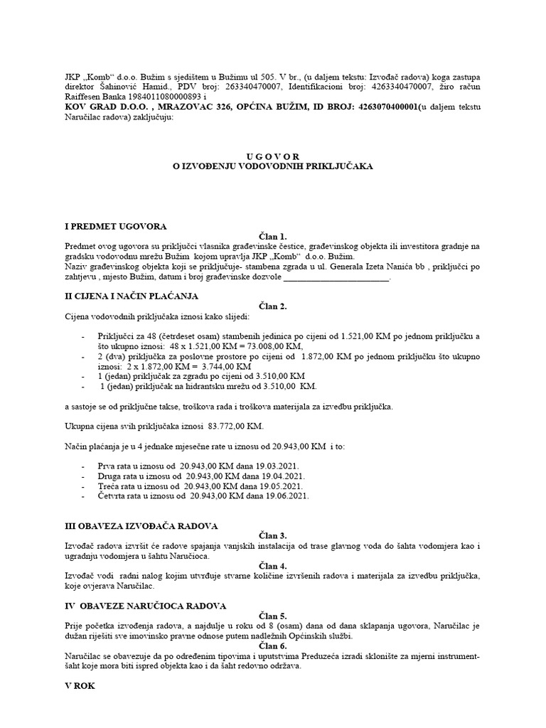 Ugovor Za Prikljucak | PDF