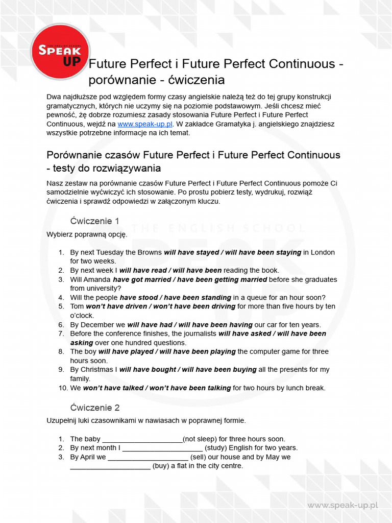 Future Perfect vs Continuous Exercises | PDF | Language Arts ...