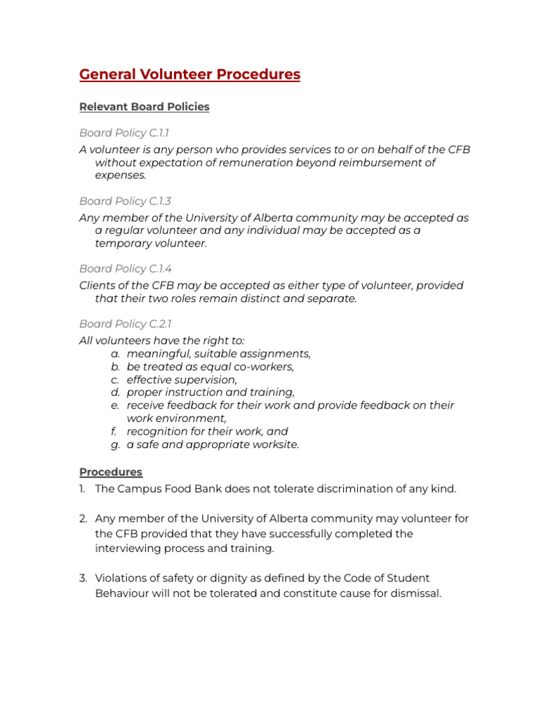 Volunteer Procedure Manual-Winter 2023 | PDF | Volunteering ...