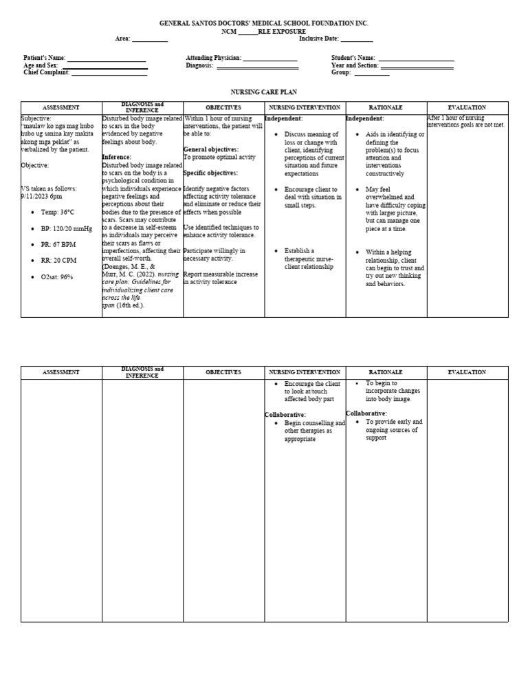 NCP Disturbed Body Image | PDF