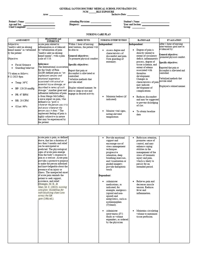 NCP Acute Pain | PDF | Pain | Stress (Biology)