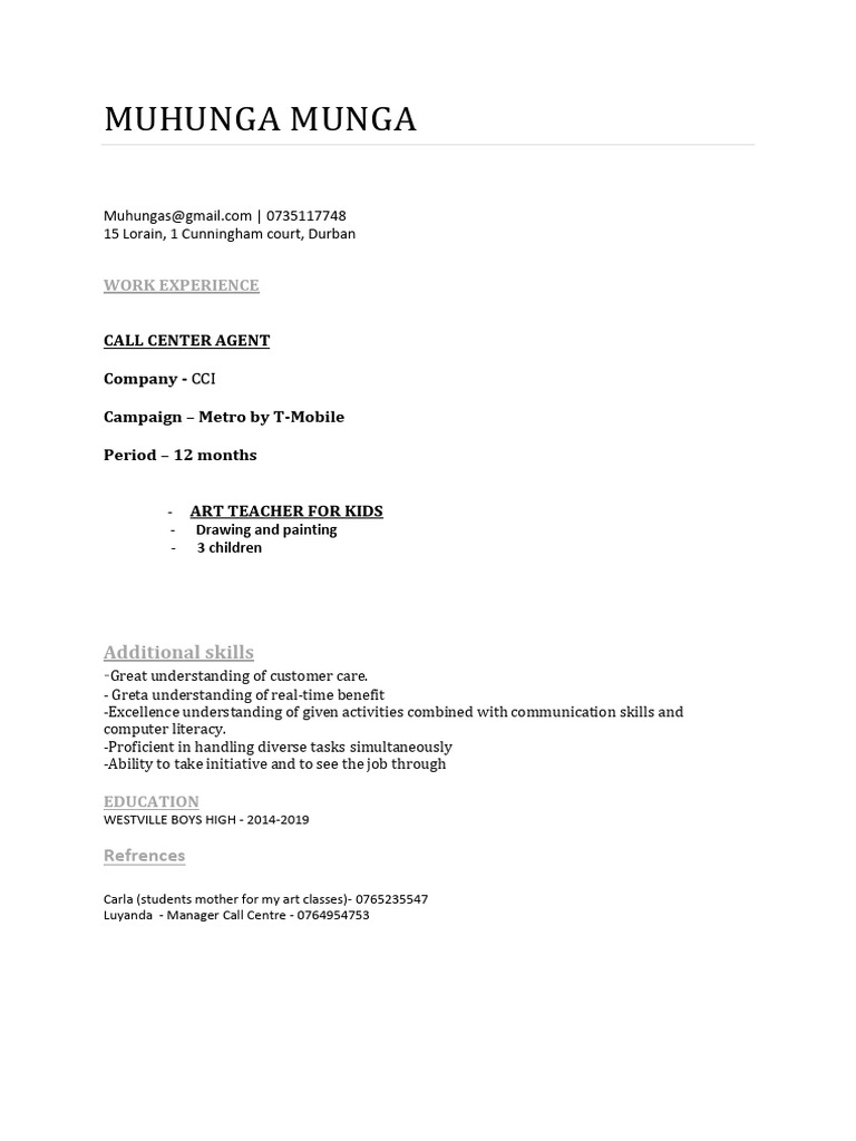 Muhunga Munga: Work Experience | PDF