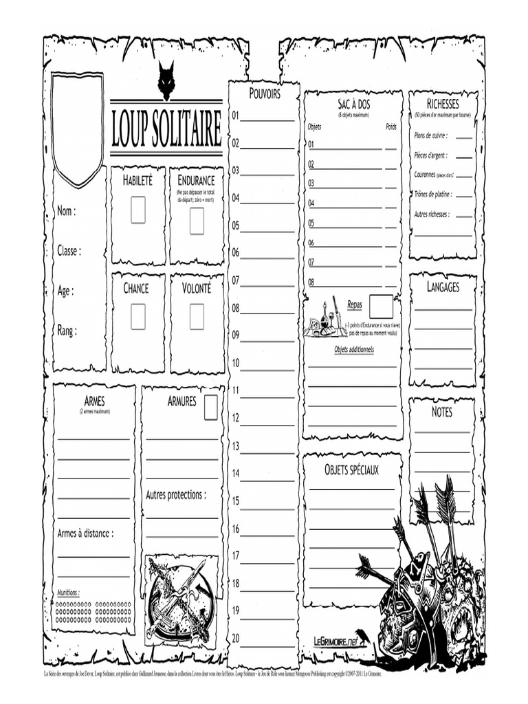 Feuille Personnage Loup Solitaire LDVH | PDF