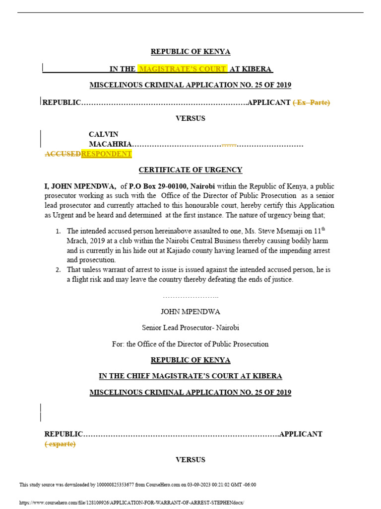 Application For Warrant of Arrest Stephen | PDF