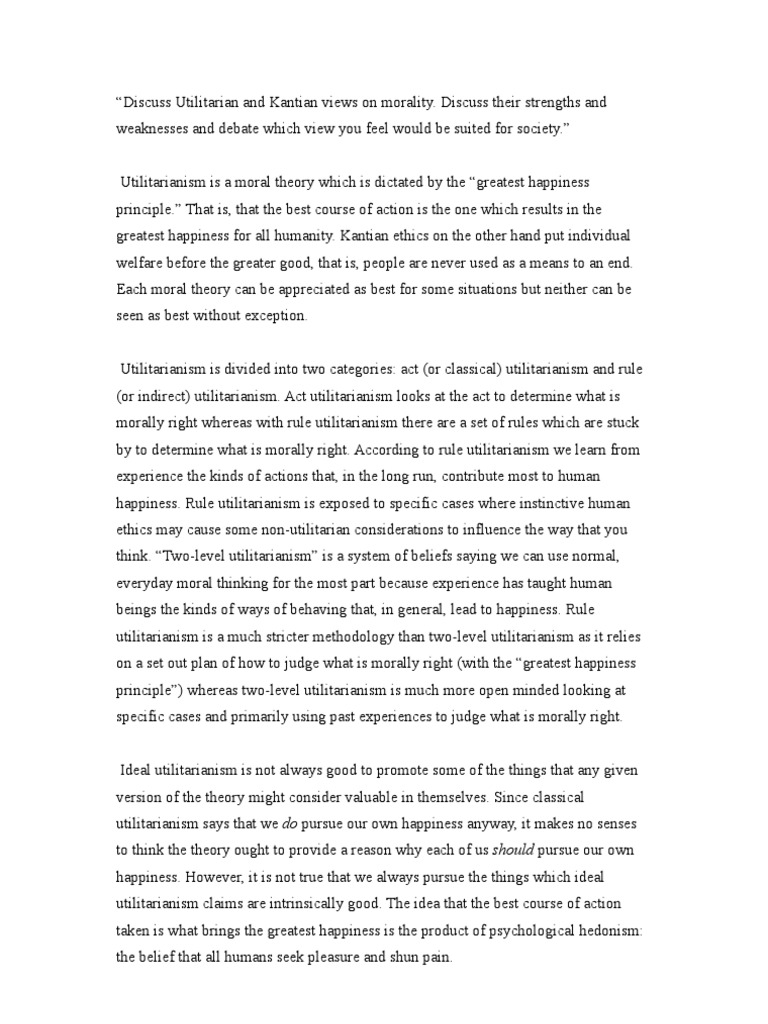 Utilitarianism vs. Kantian Ethics Explained | PDF | Utilitarianism ...