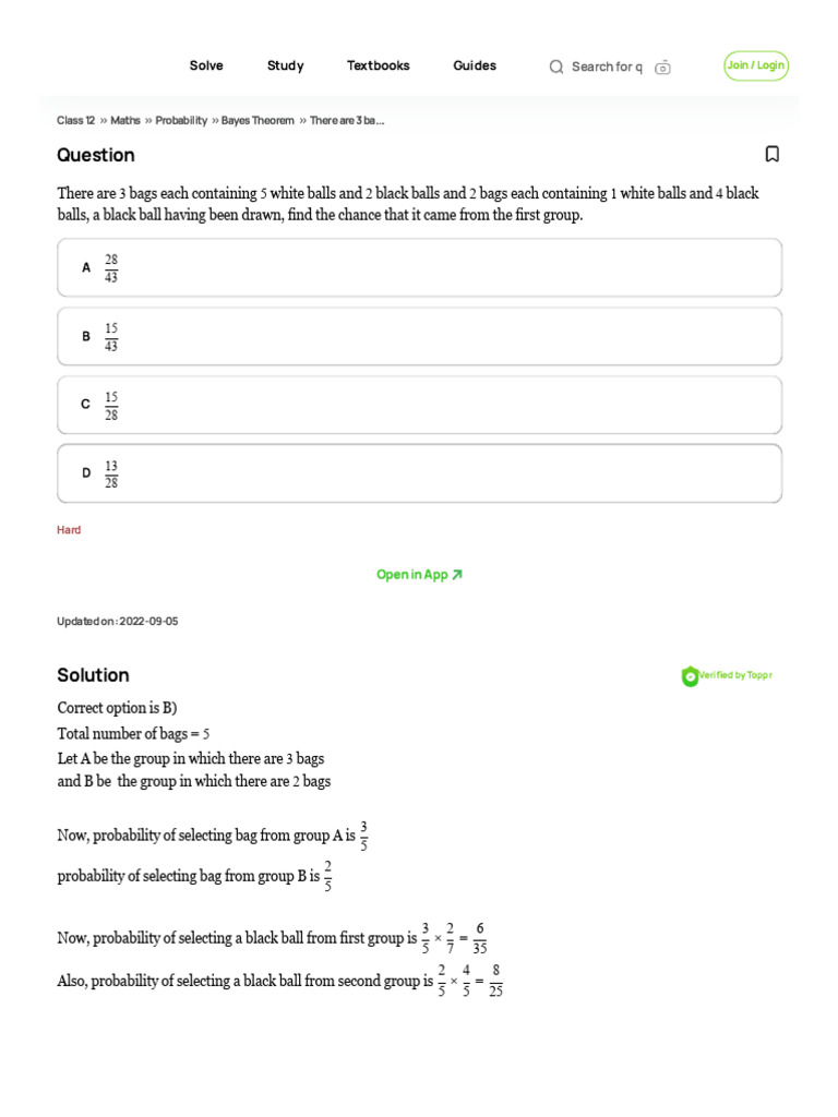 Solve Study Textbooks Guides: Class 12 Maths Probability Bayes Theorem ...