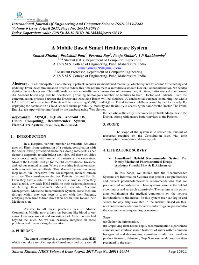 Mobile Based Smart Healthcare System Pdf Computing Information Technology