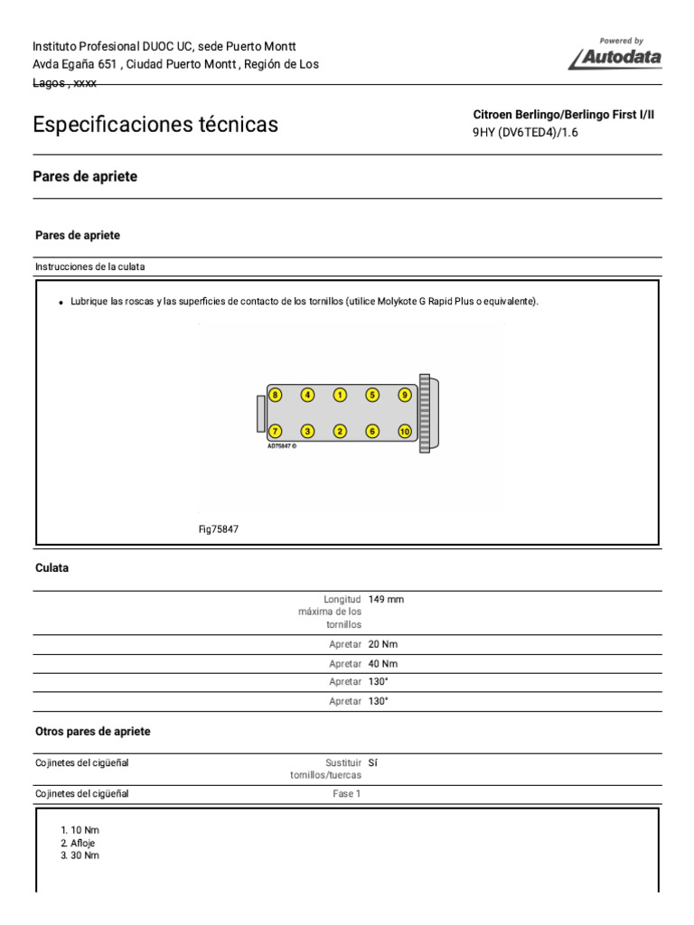 Especificaciones Técnicas - Autodata | PDF