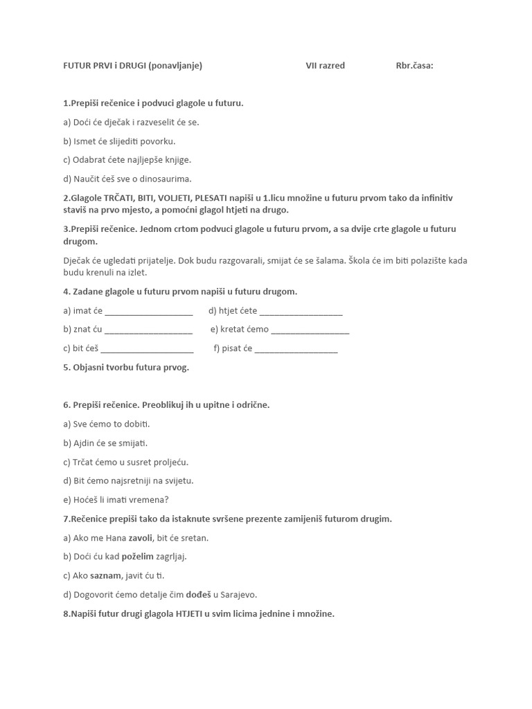 Futur Prvi i Futur Vježba | PDF
