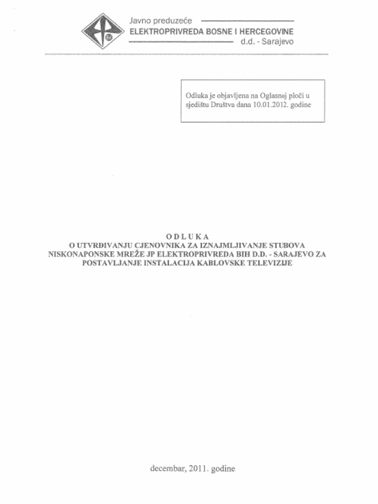 Odluka o Utvrdjivanju Cjenovnika Za Iznajmljivanje Stubova | PDF