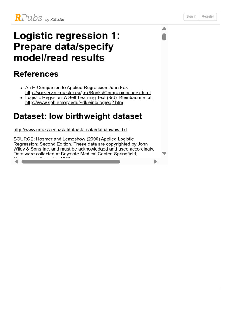 RPubs - Logistic Regression 1 - Prepare Data - Specify Model - Read ... RPubs - Logistic Regression 1 - Prepare Data - Specify Model - Read ...
