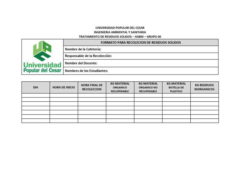 Formato de Recoleccion de Residuos Solidos | PDF