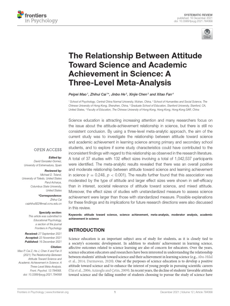 The Relationship Between Attitude Toward Science and Academic ...