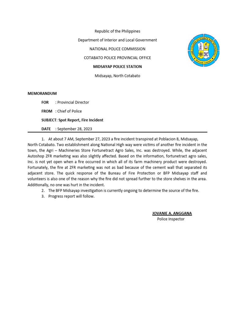 spot report fire incident | PDF