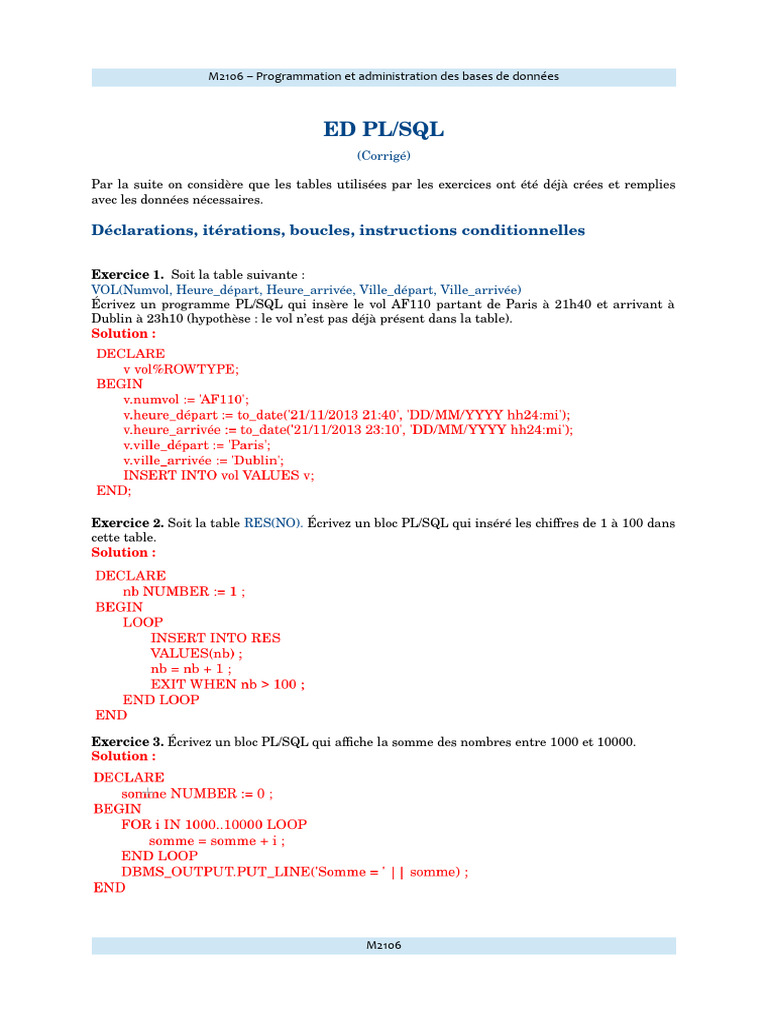 ED Corrige PLSQL | PDF