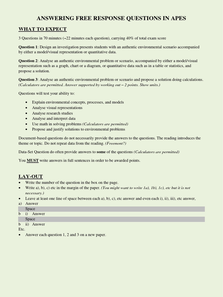 Answering Free Response Questions in Apes 2023-2024 | PDF