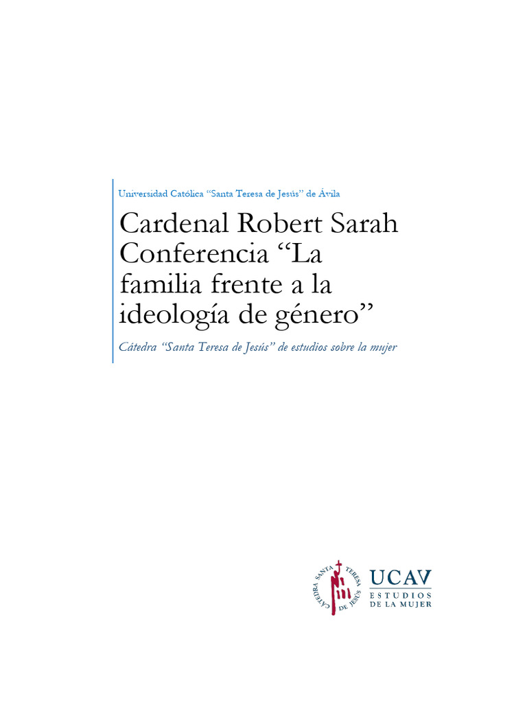 Card Robert Sarah-La Familia Frente Ideo Genero UCAV | PDF