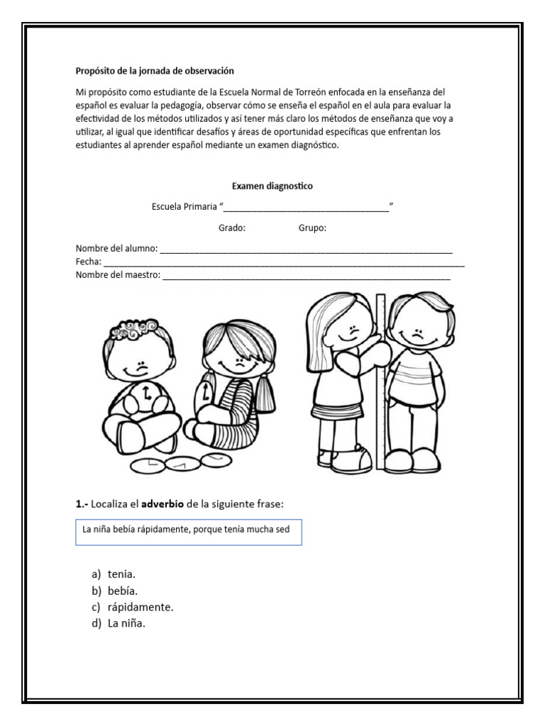 Examen Diagnostico Esppañol - Cuarto Grado | PDF | Artes del Lenguaje y ...