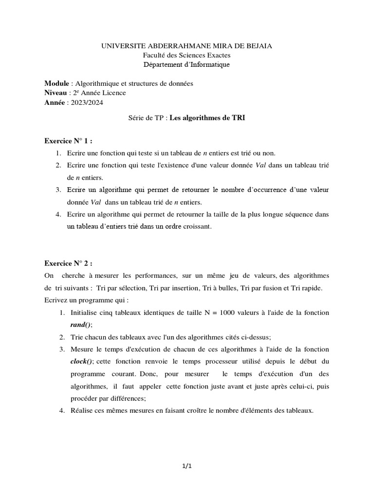 Série de TP N°1 | PDF