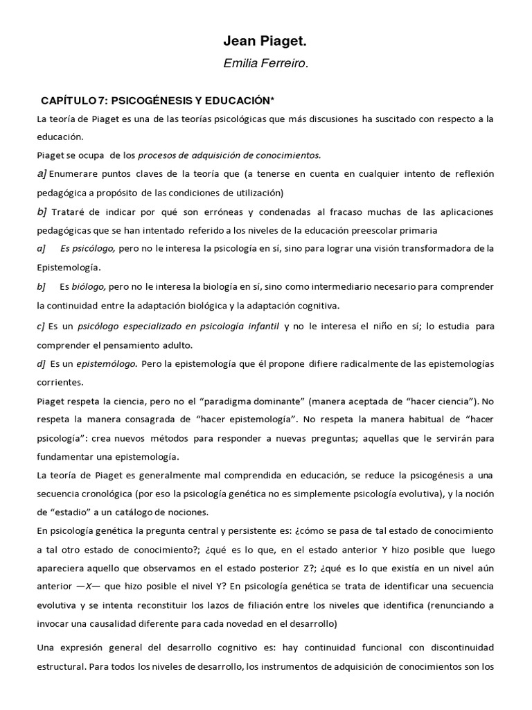 Psicogénesis y Educación según Piaget | PDF | Sicología | Conocimiento