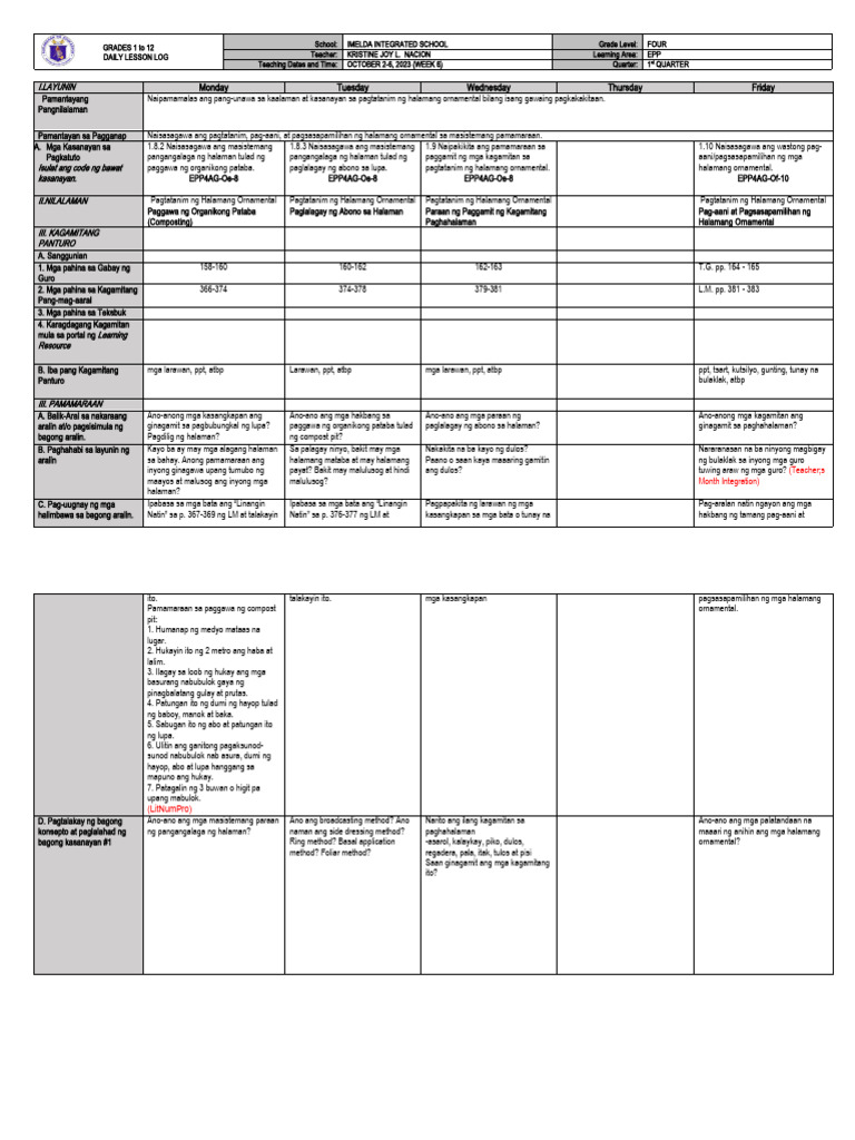 DLL - Epp 4 - Q1 - W6 | PDF