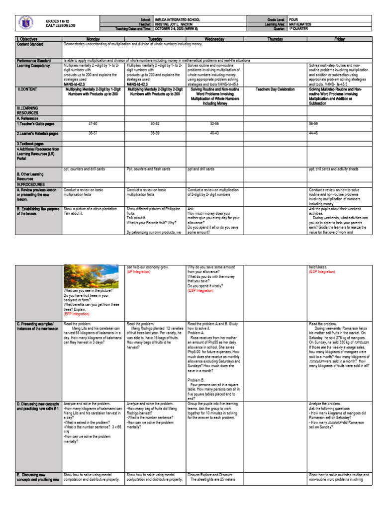 DLL - Math 4 - Q1 - W6 | PDF DLL - Math 4 - Q1 - W6 | PDF