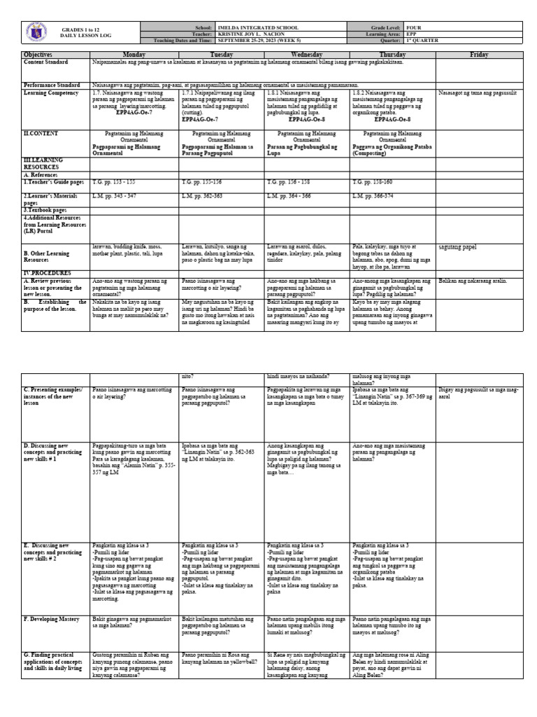 DLL - Epp 4 - Q1 - W5 | PDF