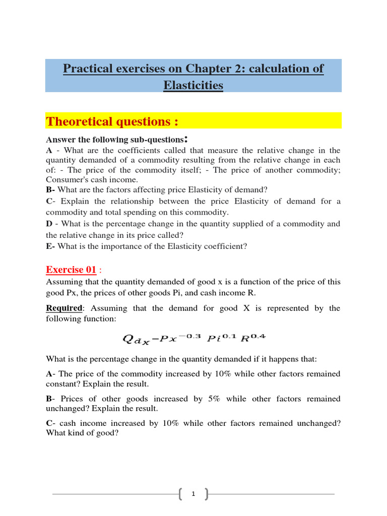 Exercises and Solutions - Elasticities | PDF