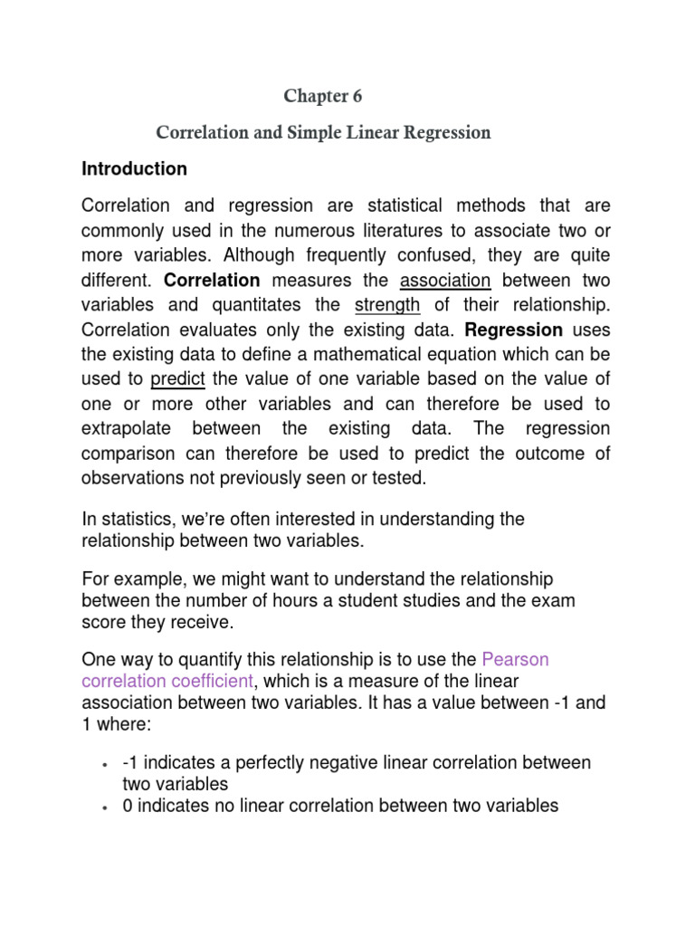 Chapter 6 Correlation and Simple Linear Regression | PDF