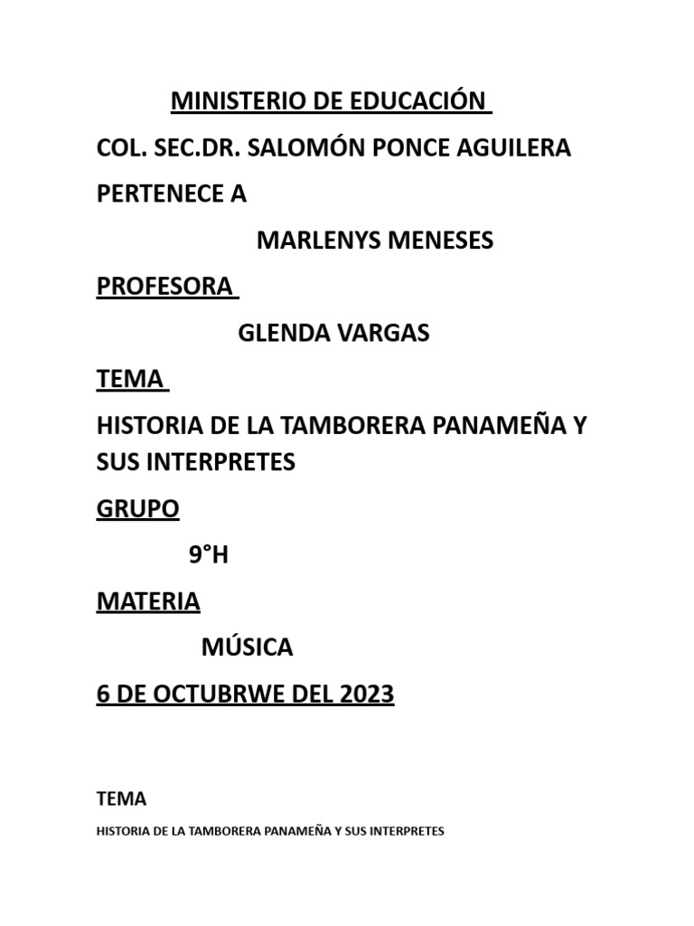 Historia de La Tamborera Panameña y Sus Interpretes | PDF