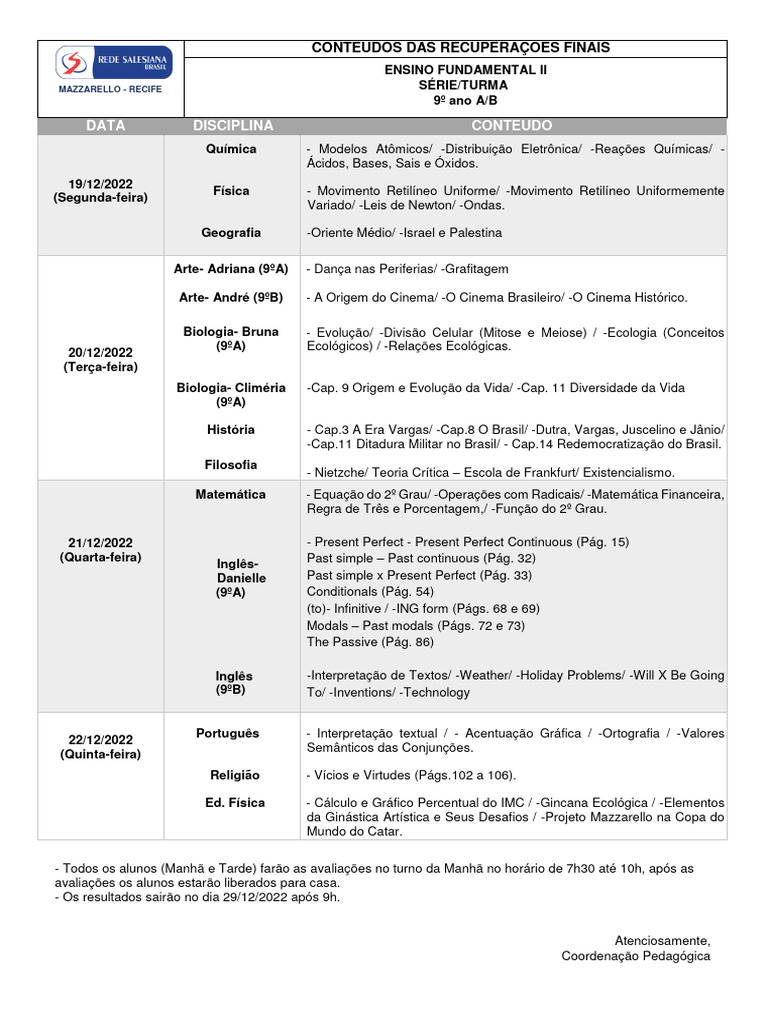 9ab Conteudos Das Recuperacoes Finais Pdf