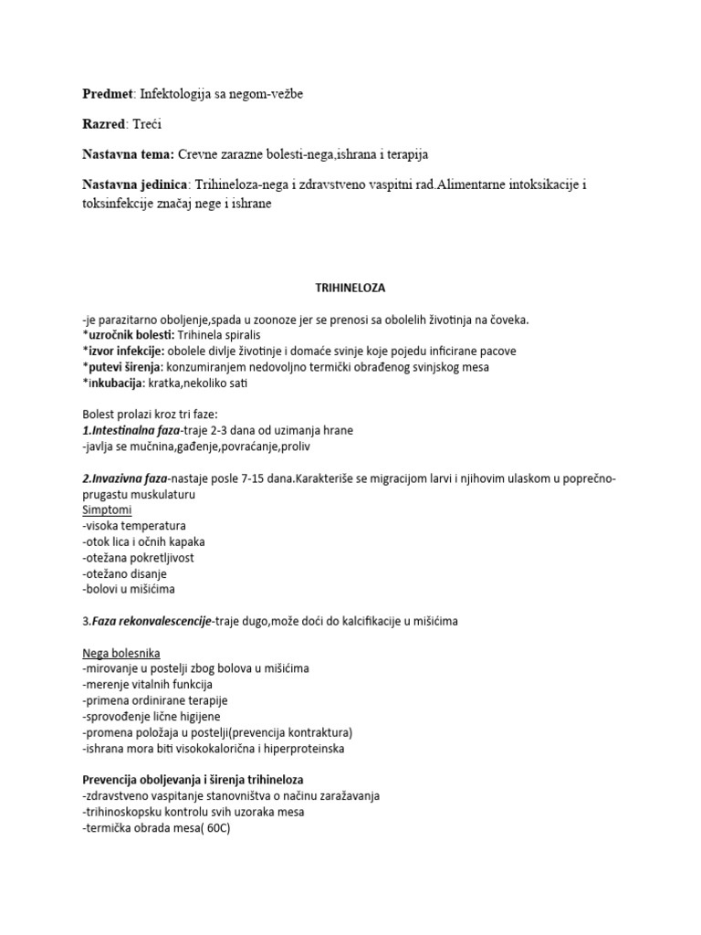 Crevne Zarazne Bolesti-Nega, Ishrana I Terapija | PDF