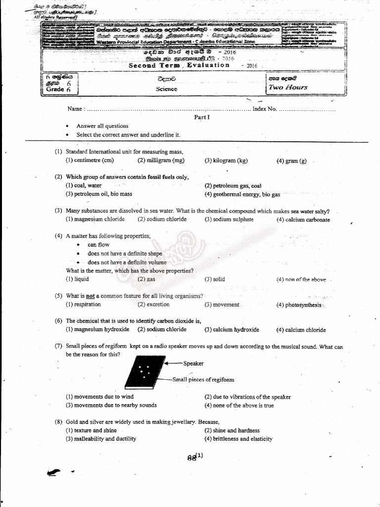 EG6 Sci T2 2016 Western Province | PDF