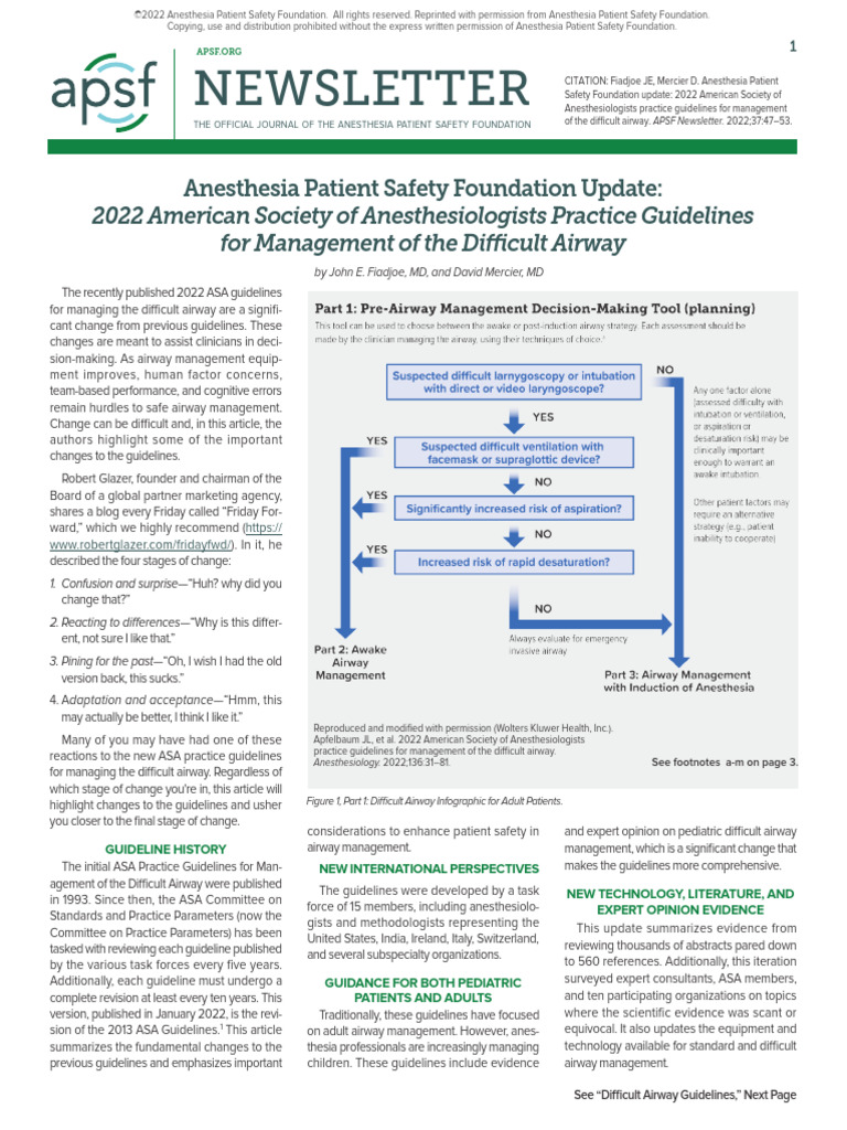 2022 American Society of Anesthesiologists Practice Guidelines | PDF | Anesthesia | Medicine
