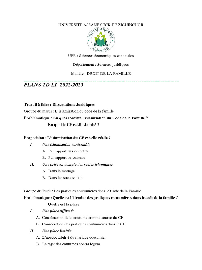 Plans TD Famille L1 | PDF