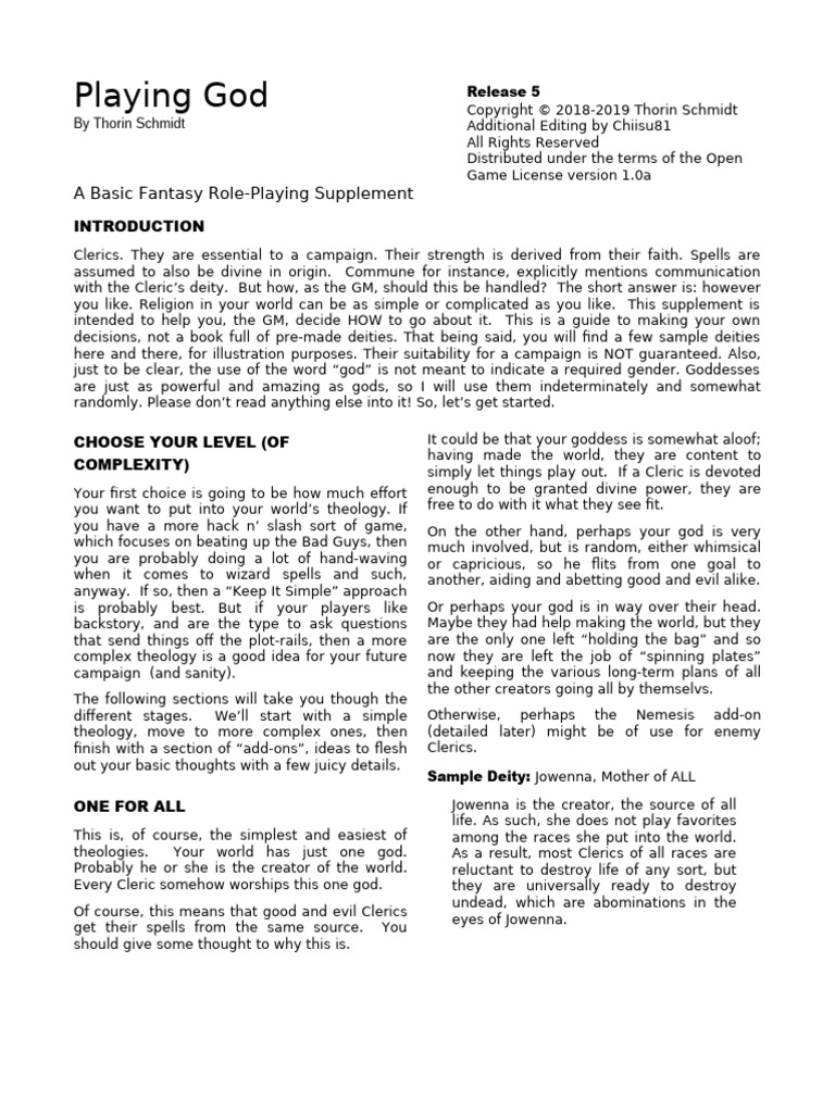 BFRPG Playing God r5 | PDF